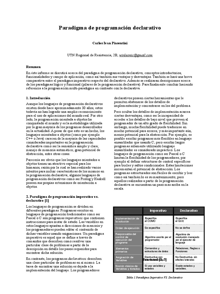 Paradigma de Programación Declarativo | PDF | Lenguaje de programación | Programación de ...
