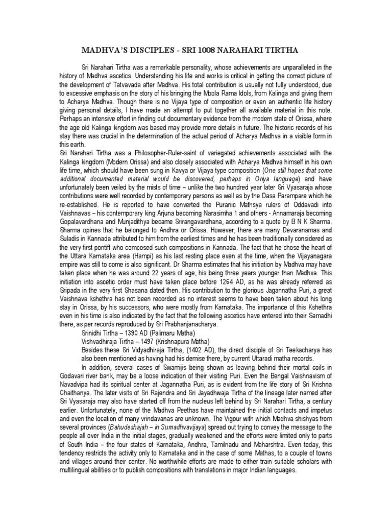 Legacy of Sri Narahari Tirtha | PDF | Vaishnavism | Theistic Indian ...
