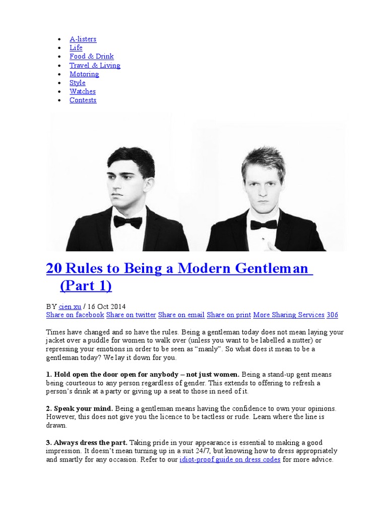 20 Rules To Being A Modern Gentleman (Part 1) | PDF | Jokes