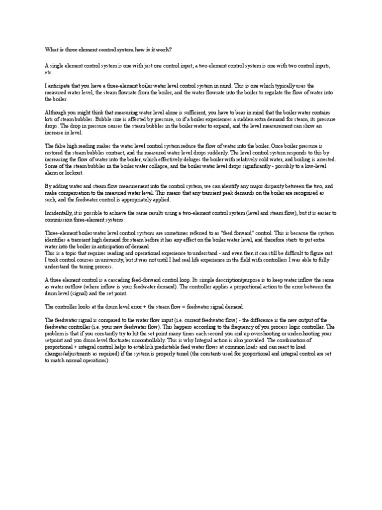 Three Element Control Boiler | PDF | Boiler | Control System