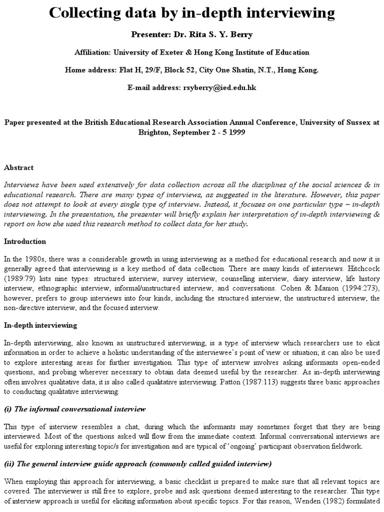 Collecting Data by In-Depth Interviewing - 1 | Interview | Qualitative ...