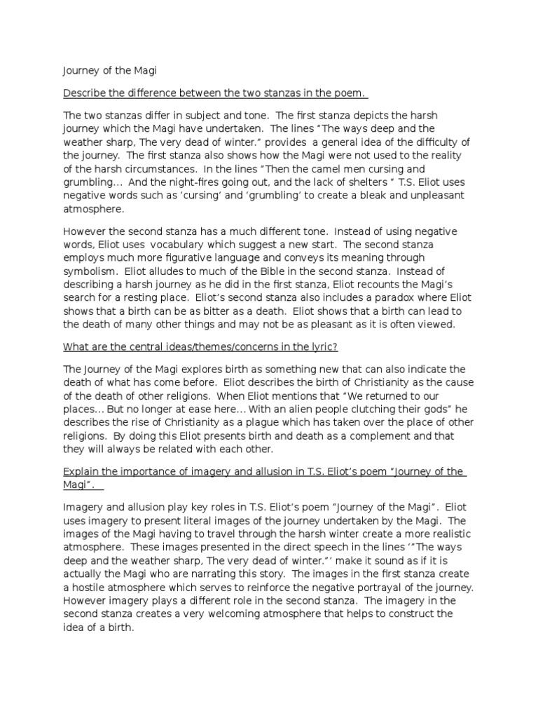 Journey of The Magi | PDF | T. S. Eliot | Poetry