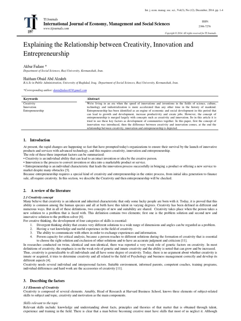 Explaining The Relationship Between Creativity, Innovation and ...