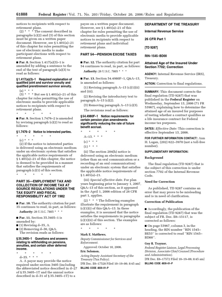 Rule: Income Taxes: Attained Age of The Insured Under (Section 7702 ...