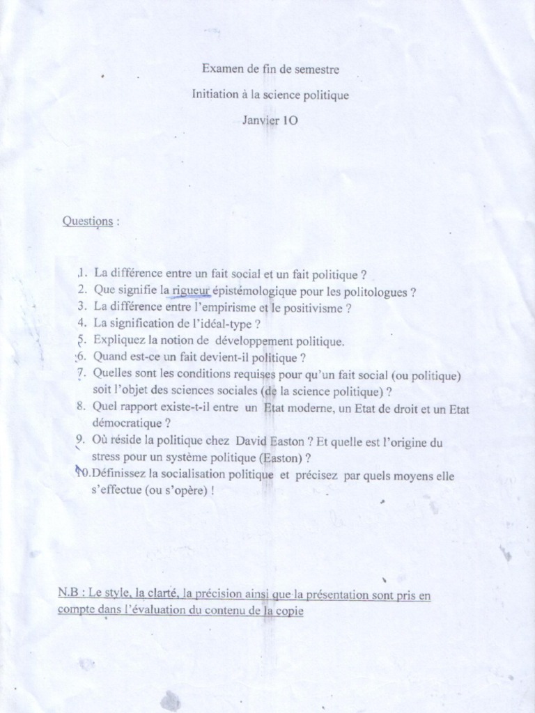 Examen Sciences Politiques S1 2009-2010 | PDF