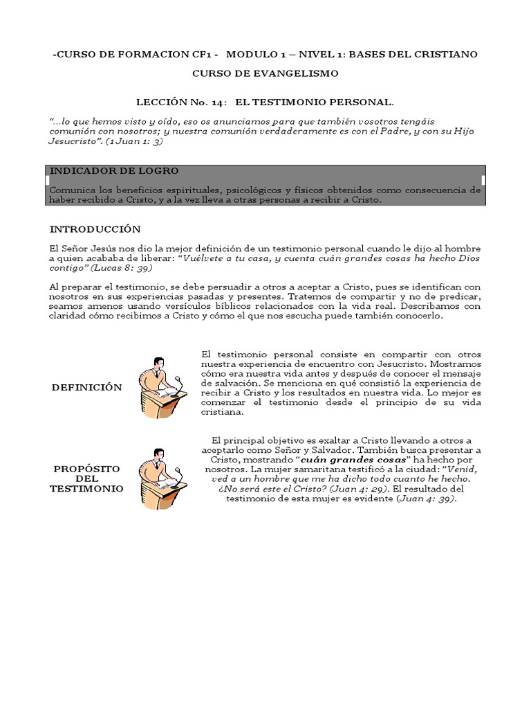 LECCION No. 14 El Testimonio Personal CF1 | Testimonio | Jesús