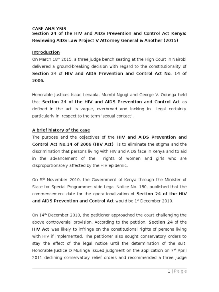 Case Analysis: Section 24 of The HIV and AIDS Prevention and Control ...