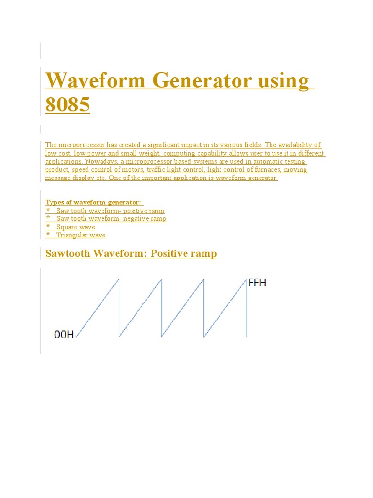 Waveform Generator Using 8085: Sawtooth Waveform: Positive Ramp | PDF ...