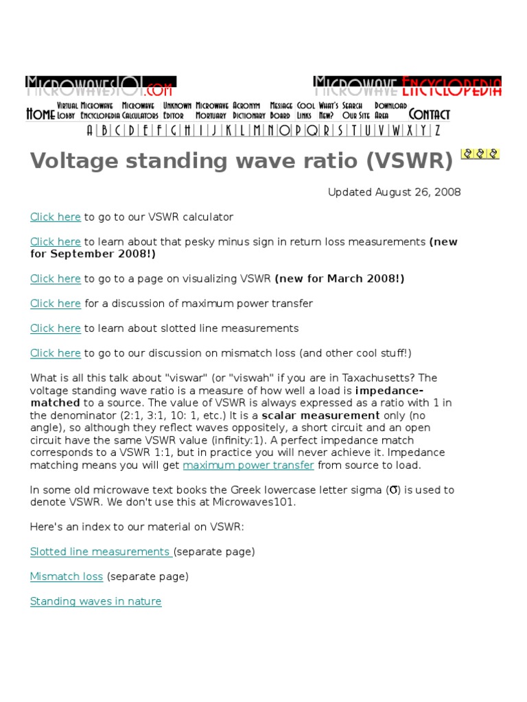 Voltage Standing Wave Ratio | PDF | Electrical Engineering ...