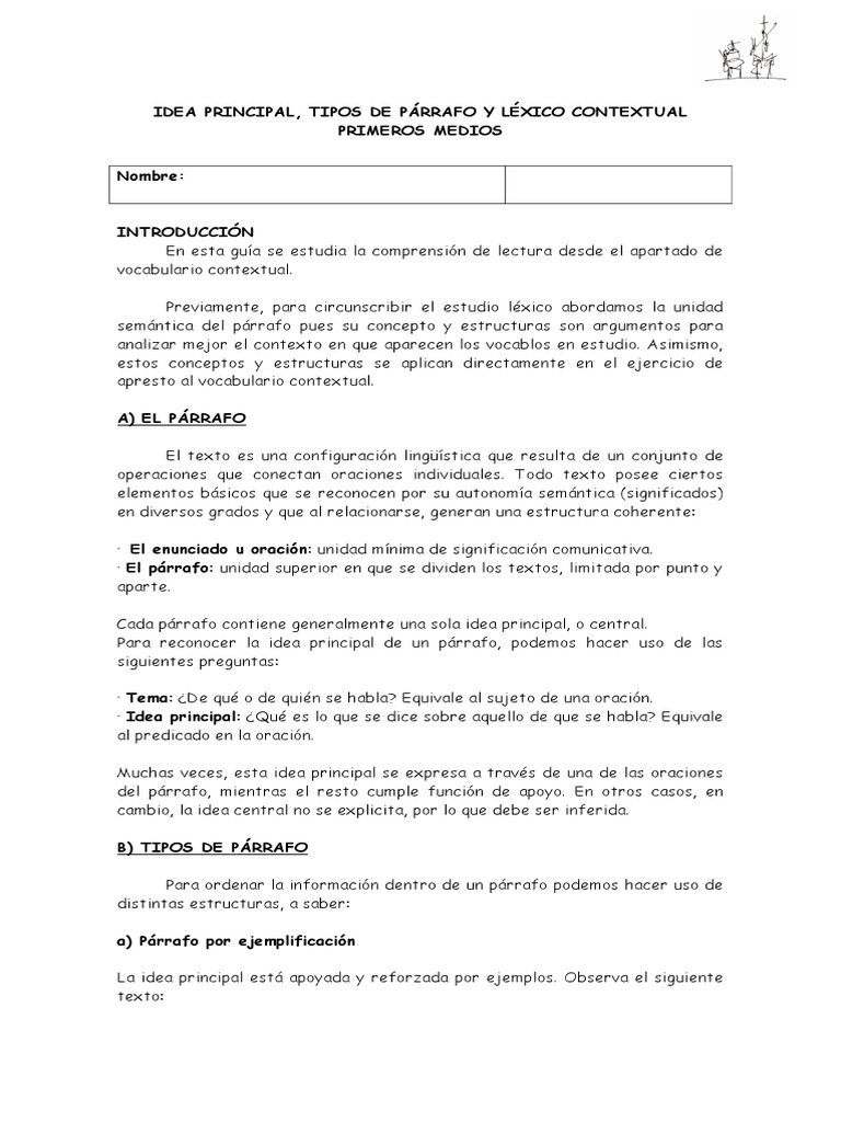 Guia Idea Principal Ejercicios | PDF | Oración (Lingüística) | Articulación