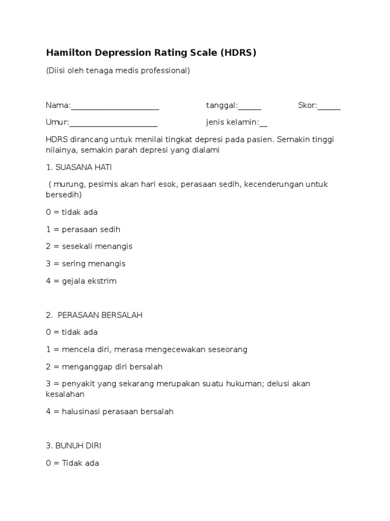 Hamilton Depression Rating Scale | PDF