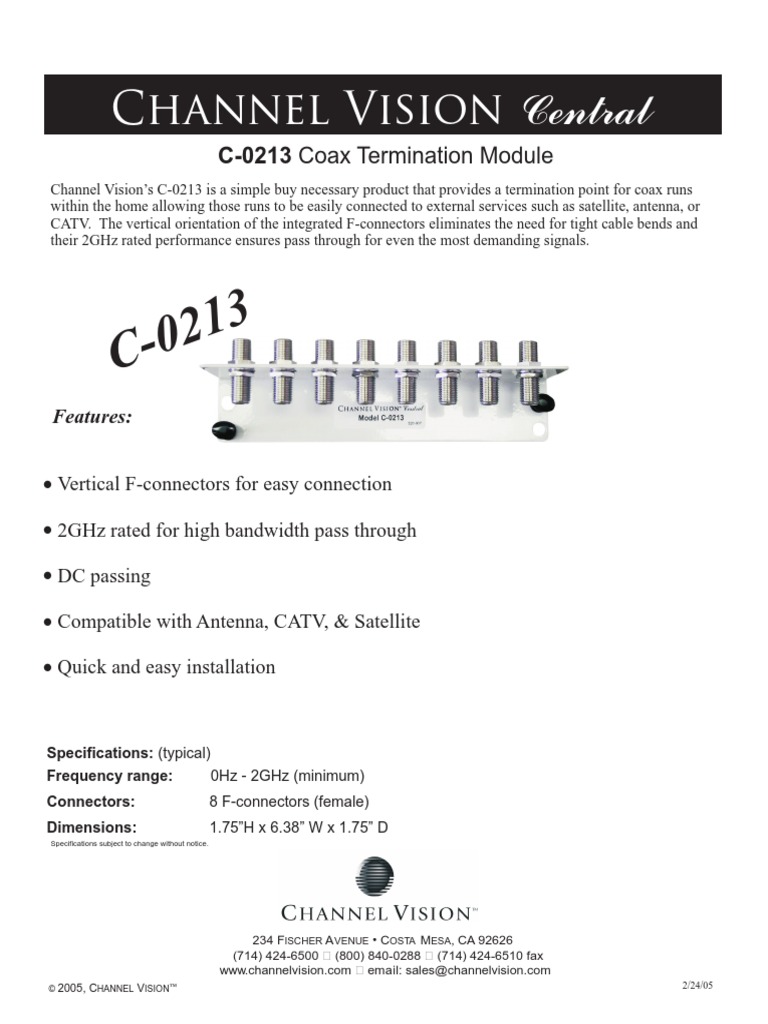Channel Vision C0213 Data Sheet | PDF | Home & Garden | Computers
