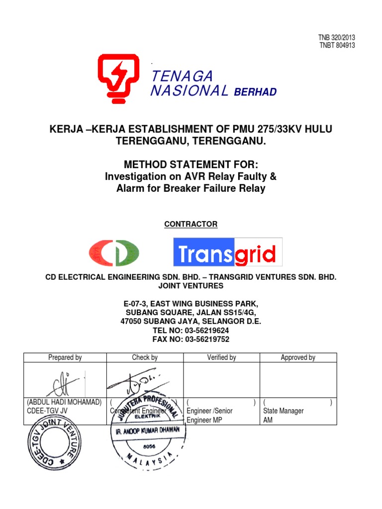 MOS Investigate AVR & CBF Relay | PDF | Electrical Substation ...