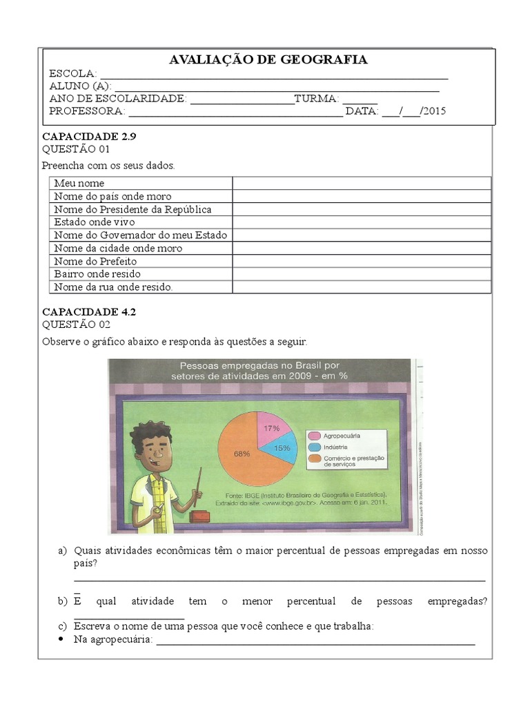 Avaliação 3º Ano - Geografia e Ciências | PDF | Mar | Terra