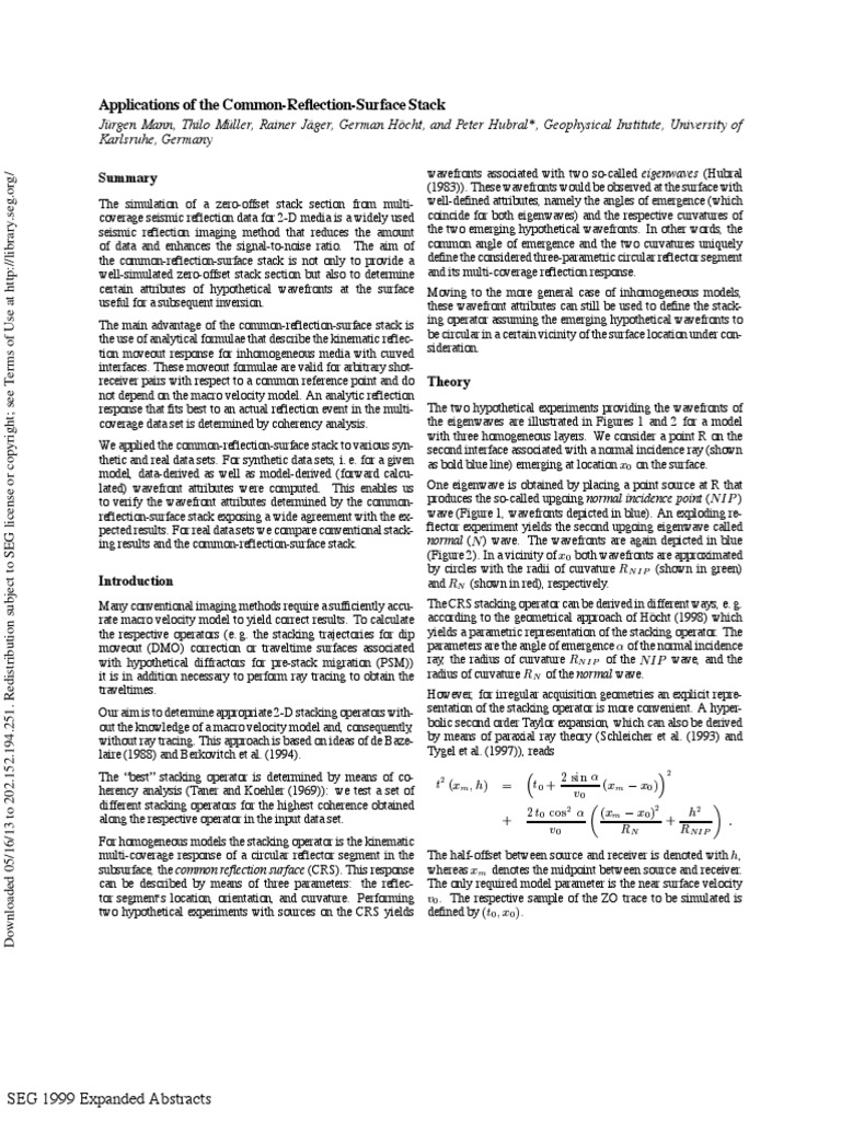 Applications of The Common Reflection Surface Stack | PDF | Reflection (Physics) | Curvature