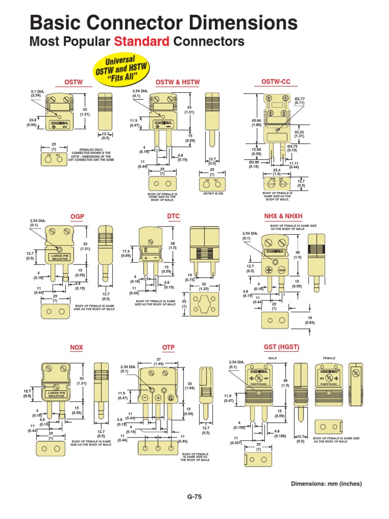 Connector Size and Dimension Guide | PDF | Technology & Engineering
