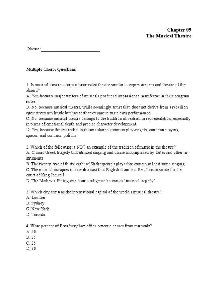 Musical Theatre Quiz Intro | PDF | Musical Theatre | Theatre