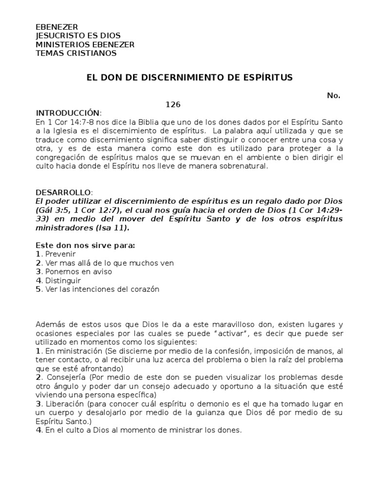 Don de Discernimiento de Espiritus (Dones) 126 | PDF | Espíritu ...
