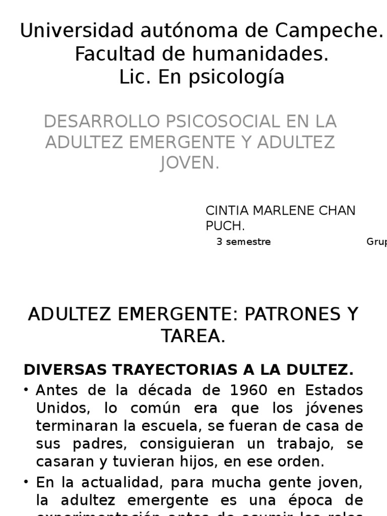 Desarrollo Psicosocial en La Adultez Emergente y Adultez Joven | PDF | Adultos | Homosexualidad