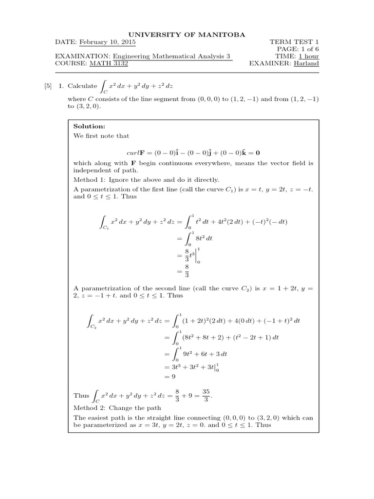 MATH 3132 Test 1 Solutions WINTER 2015 | PDF | Space | Teaching Mathematics
