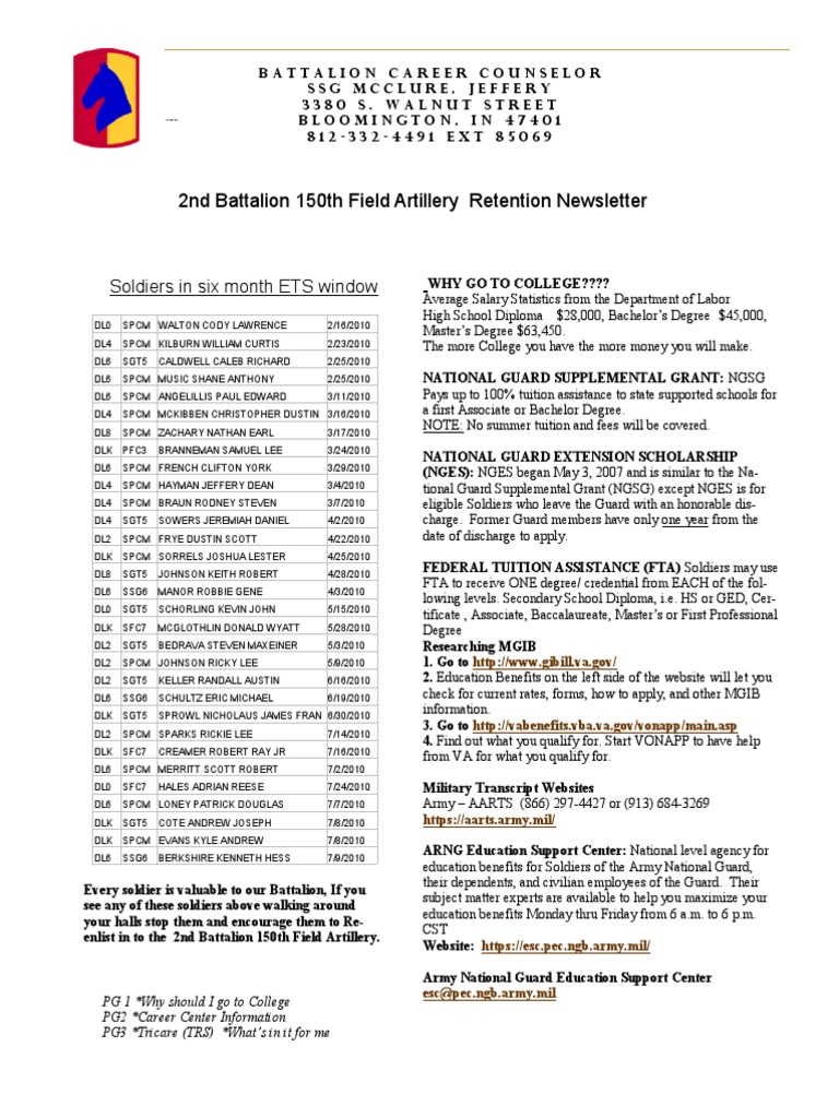 2nd Battalion 150th Field Artillery Retention Newsletter: Soldiers in ...