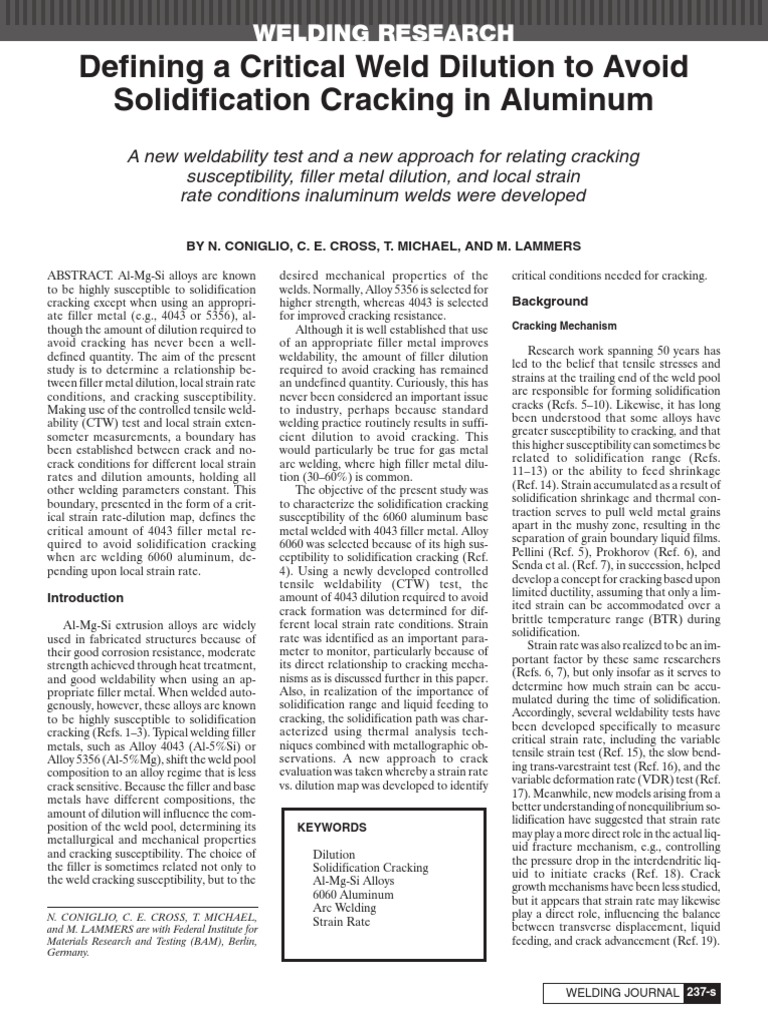 Defining A Critical Weld Dilution To Avoid Solidification Cracking in ...