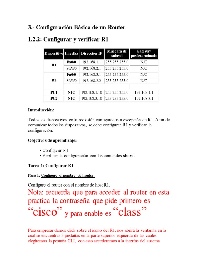 3.-Configuracion Basica de Un Router | PDF | Dirección IP | Enrutador (Computación)