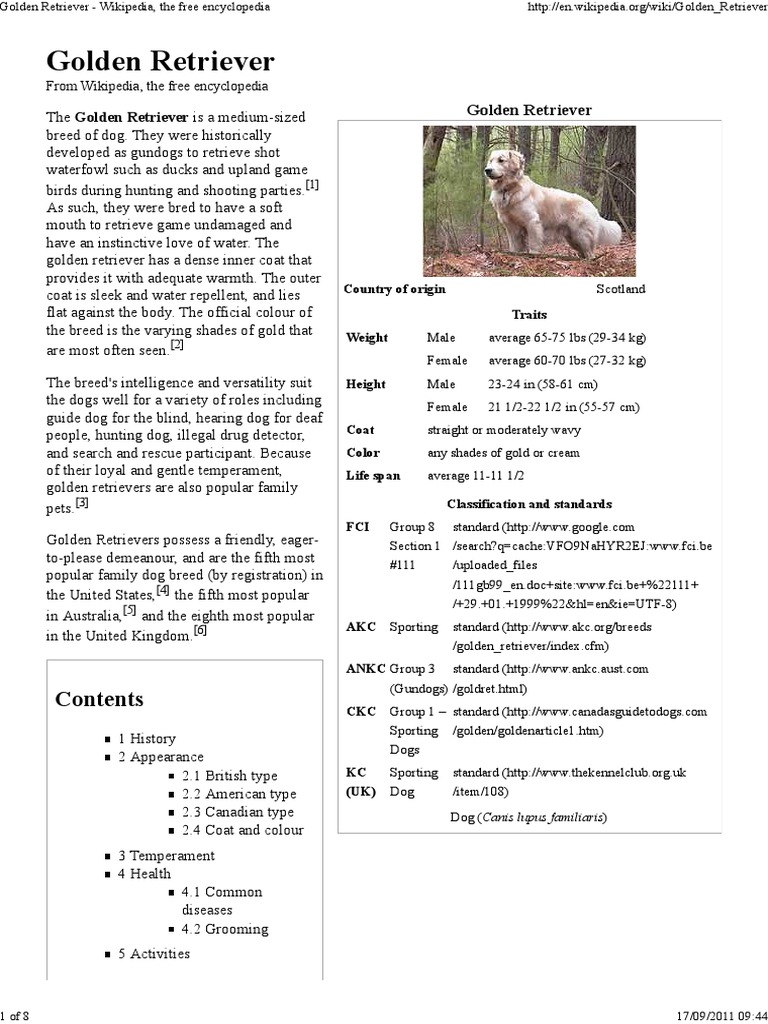 Golden Retriever - Wikipedia, The Free Encyclopedia | PDF | Golden ...