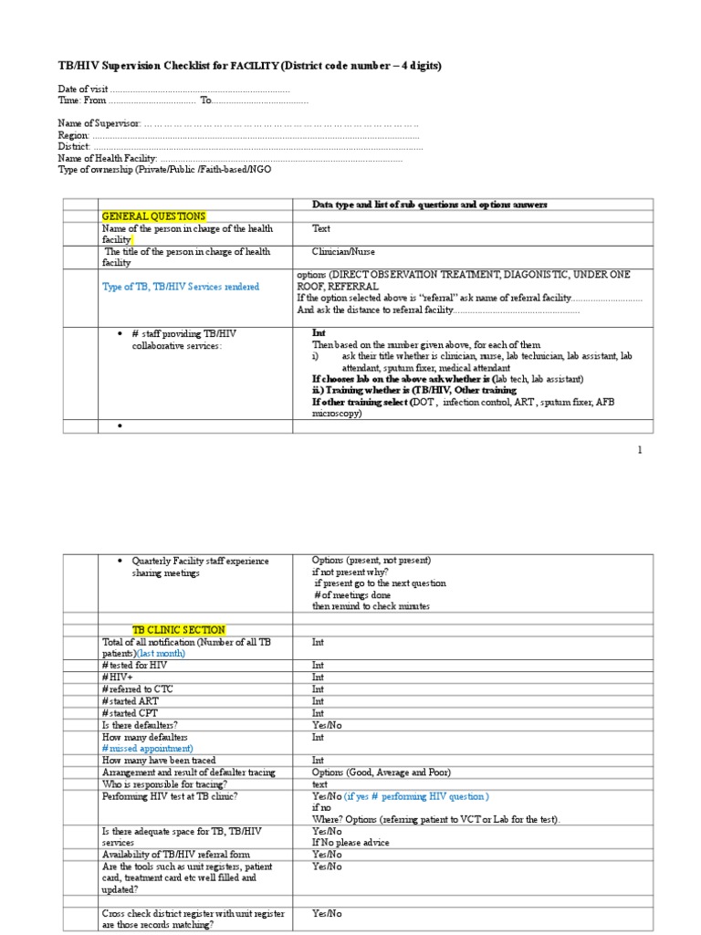 Final Supervision Checklist Document | PDF | Tuberculosis | Pharmacy