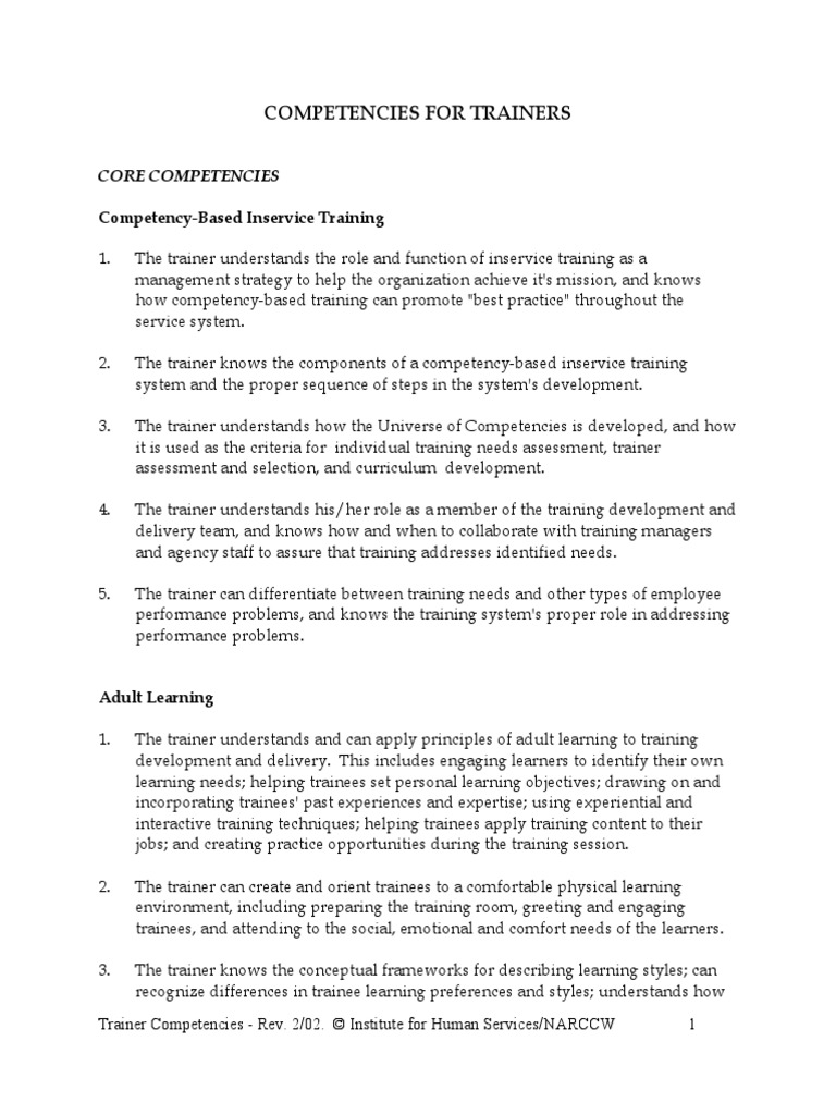 Trainer Competencies | PDF