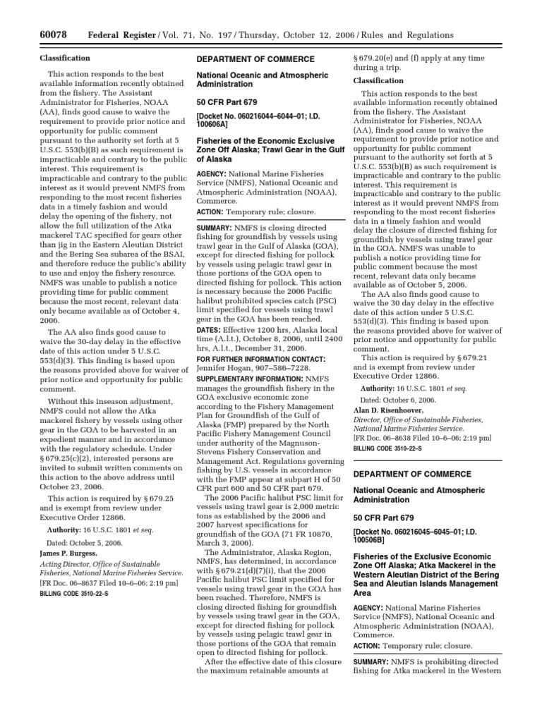 Atka Mackerel Fishing Closure Notice | PDF | Government Of The United ...