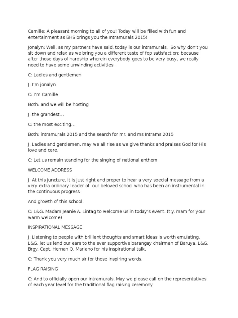 Intrams Program | PDF | Leisure