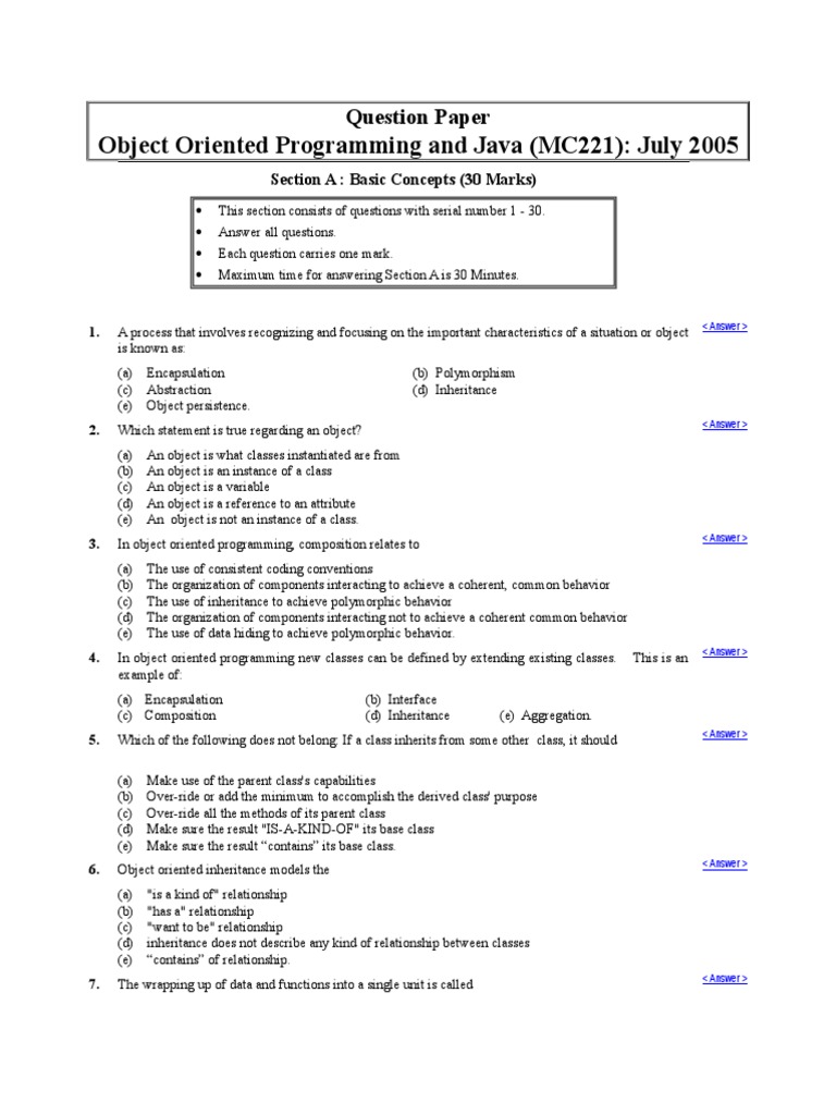 Object Oriented Programming And Java Mc221 July 2005 Download Free Pdf Method Computer