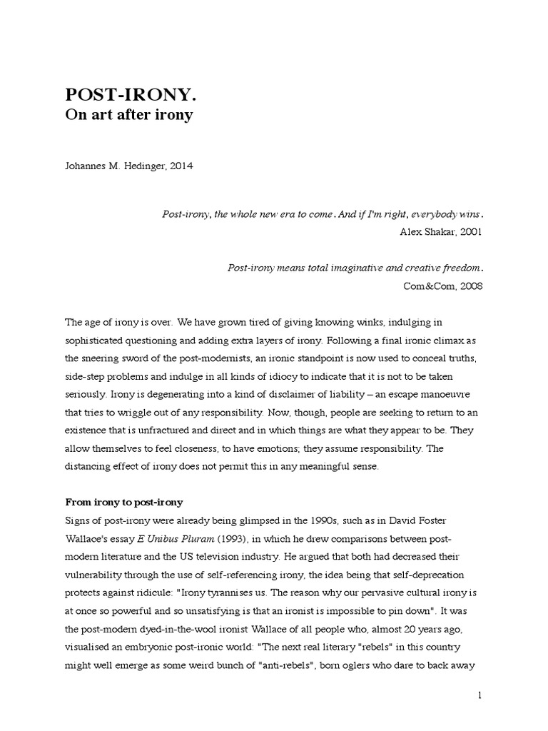 POST-IRONY. On Art After Irony | PDF | Irony | Postmodernism