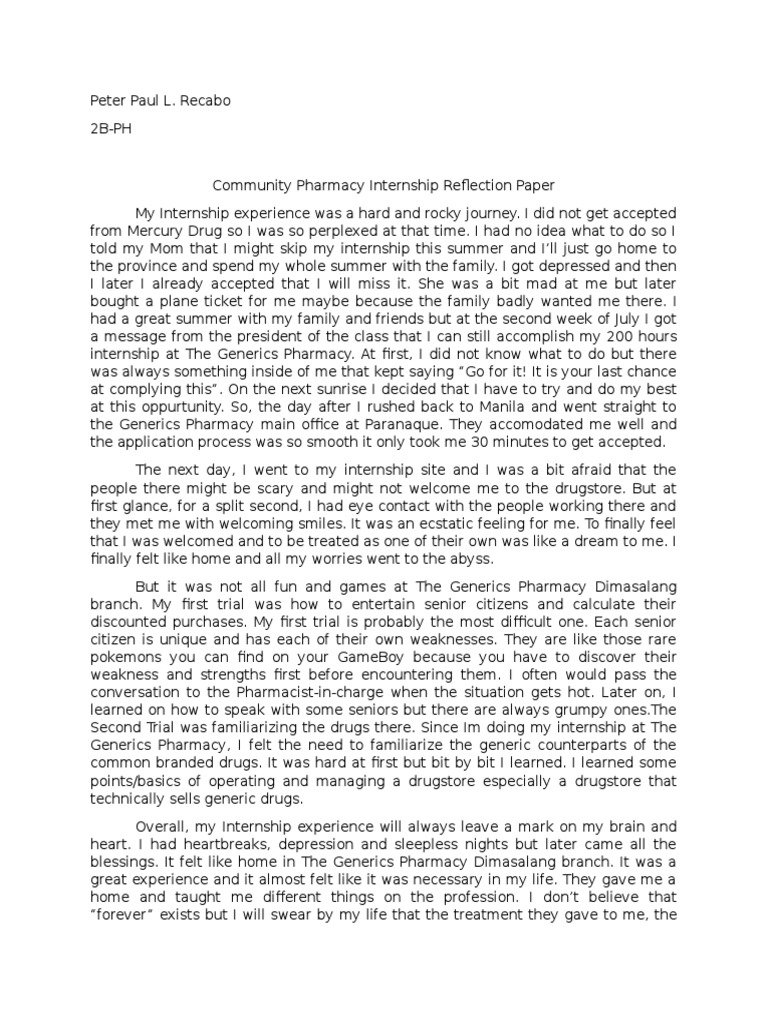 Community Pharmacy Internship Reflection Paper | PDF | Generic Drug ...