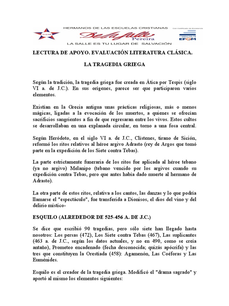 Historia de la Tragedia Griega | PDF | Esquilo | Tragedia griega