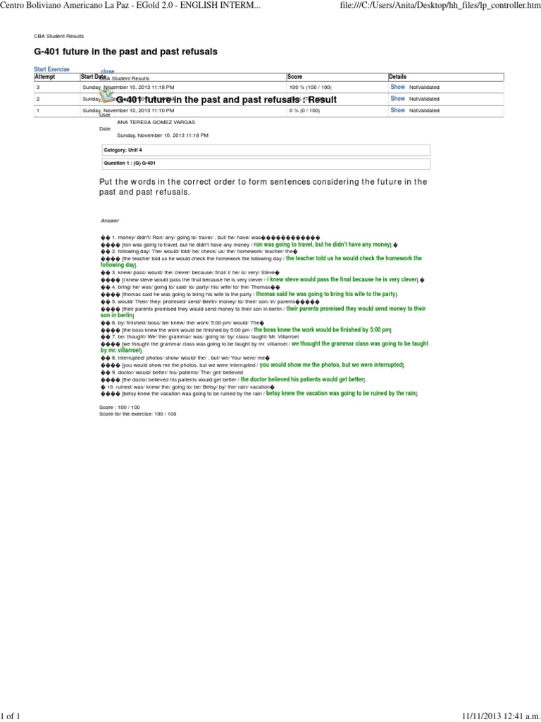 CBA G-401 Student Results Summary | PDF