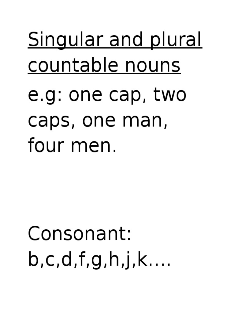 Countable Nouns: Singular and Plural Forms | PDF