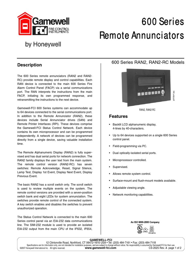 CS-2025 600 Series Remote Annunciators | PDF | Electrical Engineering | Equipment