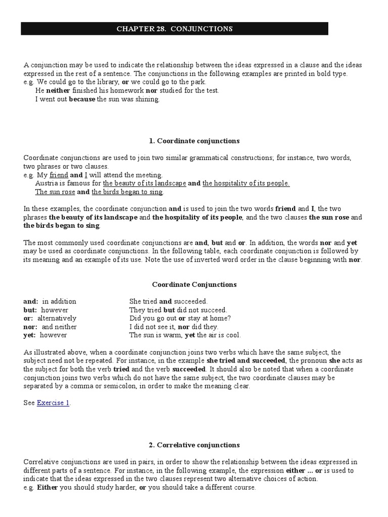 Chapter 28. Conjunctions | PDF | Preposition And Postposition | Clause