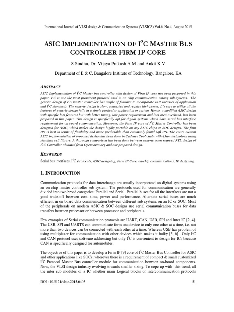 Asic Implementation of I2c Master Bus Controller Firm Ip Core | PDF ...