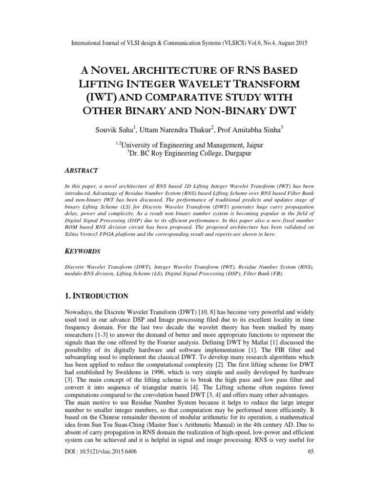 A Novel Architecture of RNS Based Lifting Integer Wavelet Transform (Iwt) and Comparative Study ...