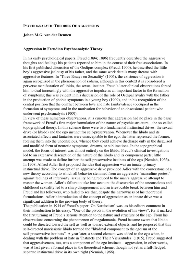 Psychoanalytic Theories of Aggression | PDF | Id | Sigmund Freud
