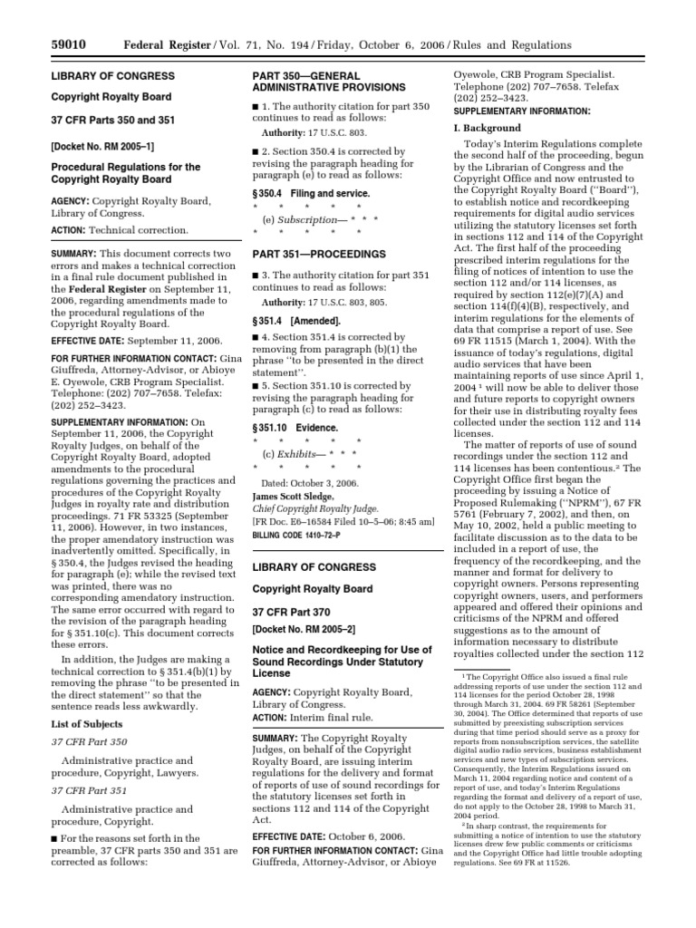 Rule: Agency Organization, Administration, and Procedural Regulations ...