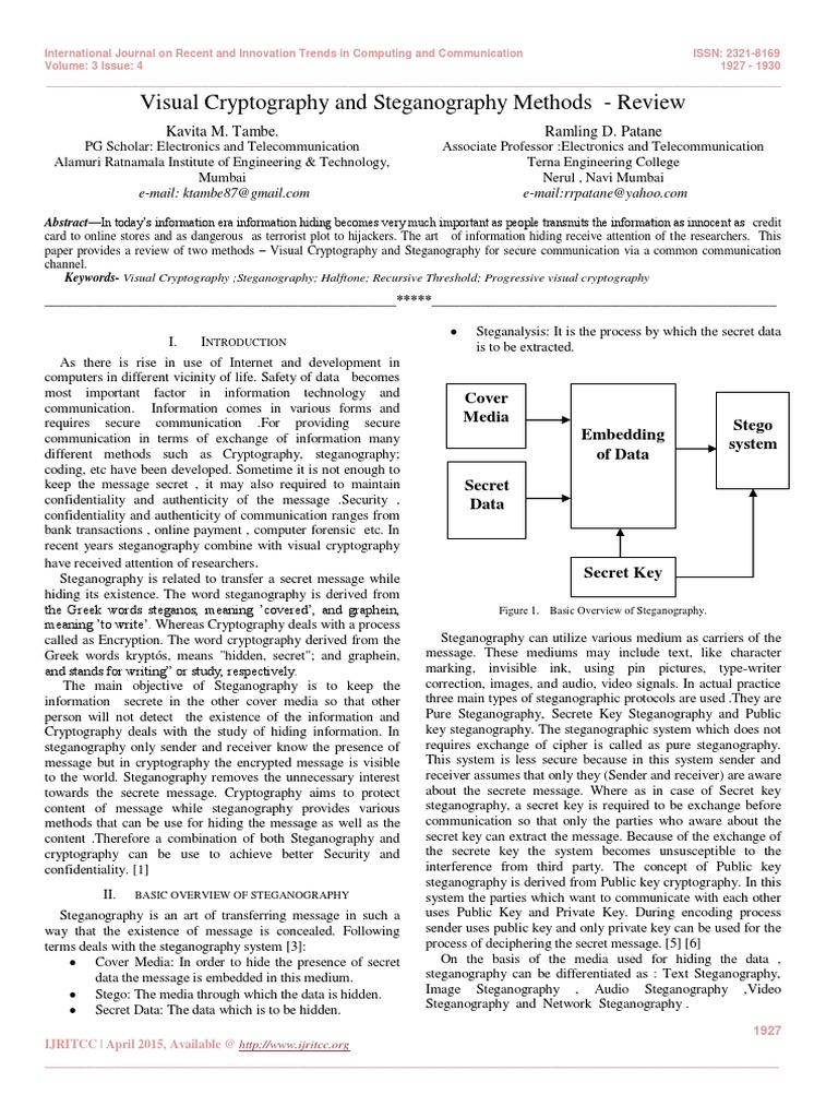 Visual Cryptography and Steganography Methods - Review | PDF | Data Compression | Cryptography