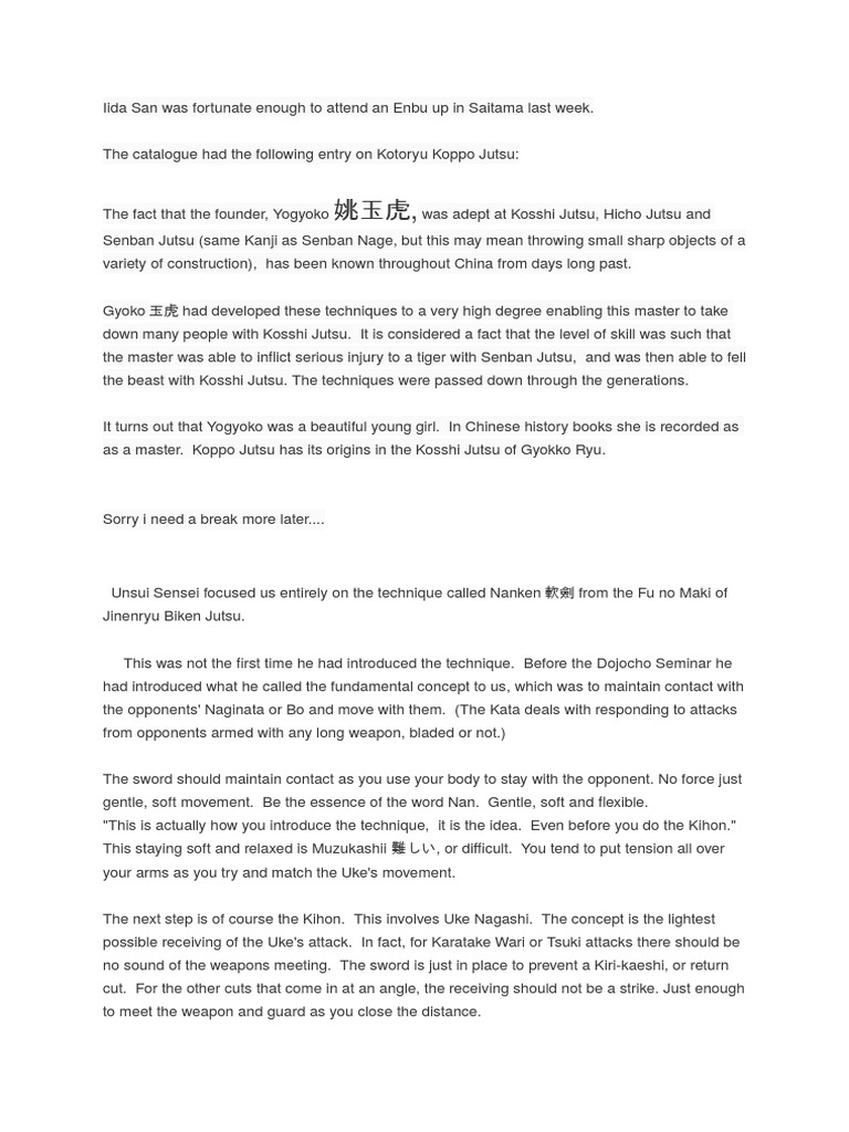 Gyokko Ryu History | PDF | Sword | Japanese Martial Arts