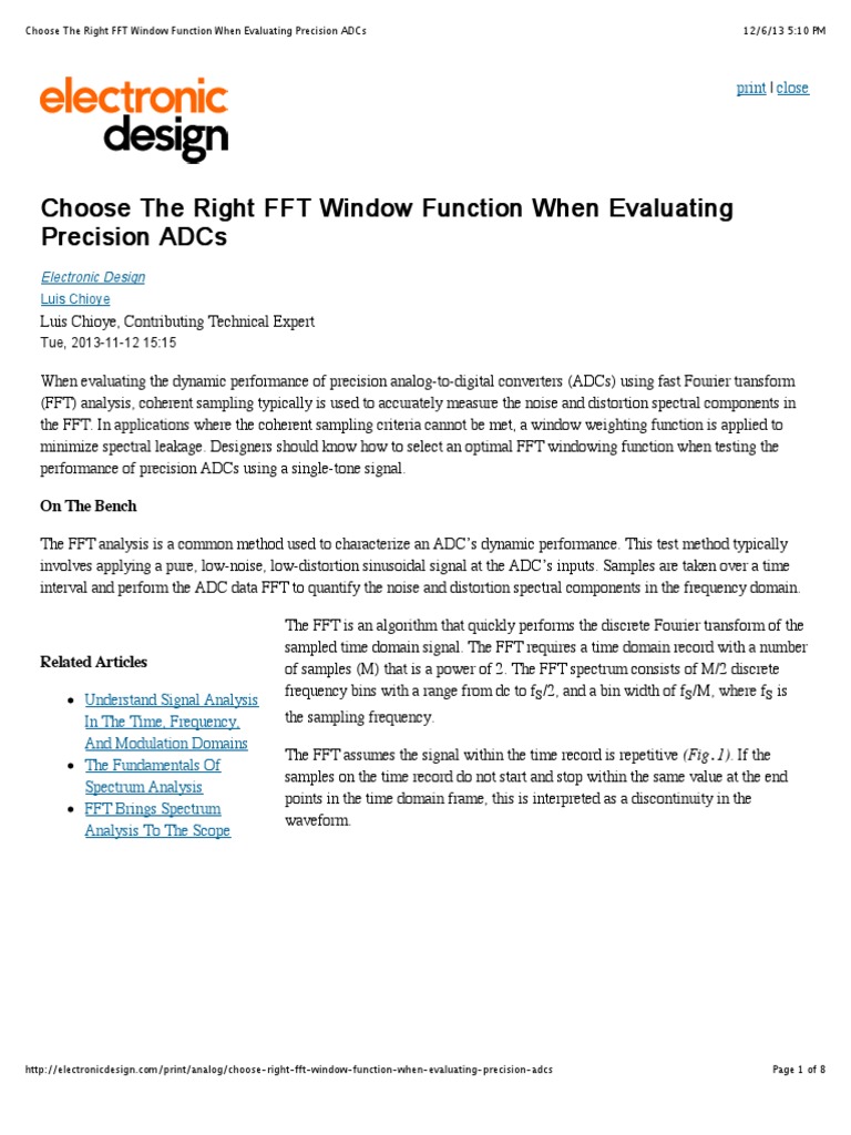 Selecting the Optimal FFT Windowing Function for Evaluating High ...