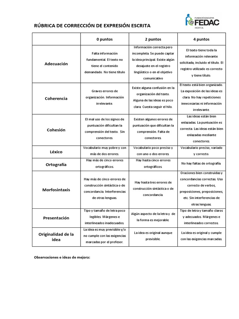 Rúbrica Expresion Escrita - 3º PDF | PDF