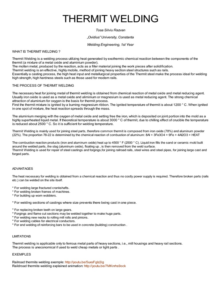 Thermit Welding Process | PDF | Welding | Construction