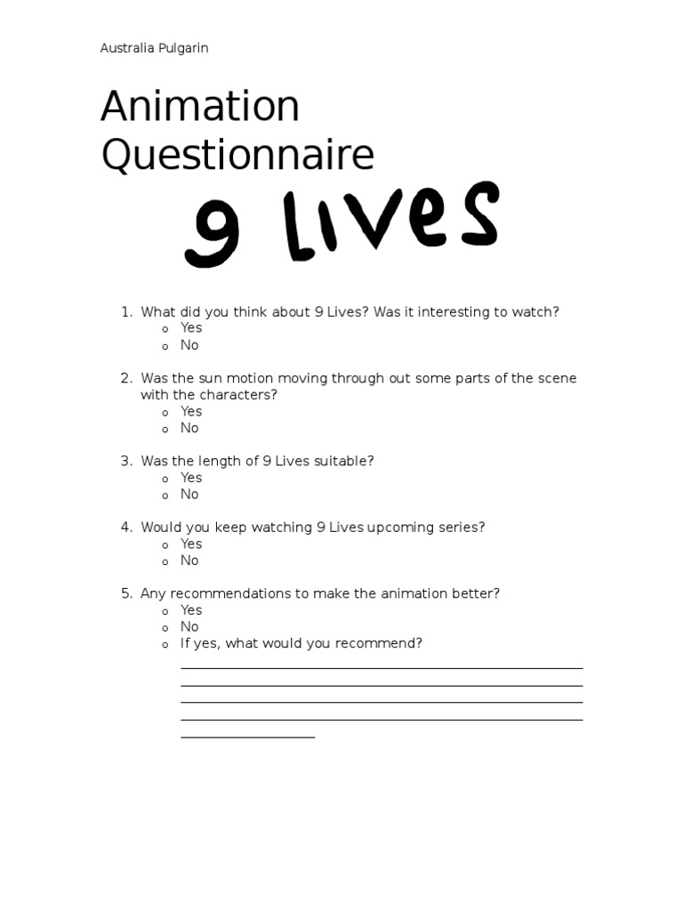 Animation Questionnaire | PDF | Language Arts & Discipline